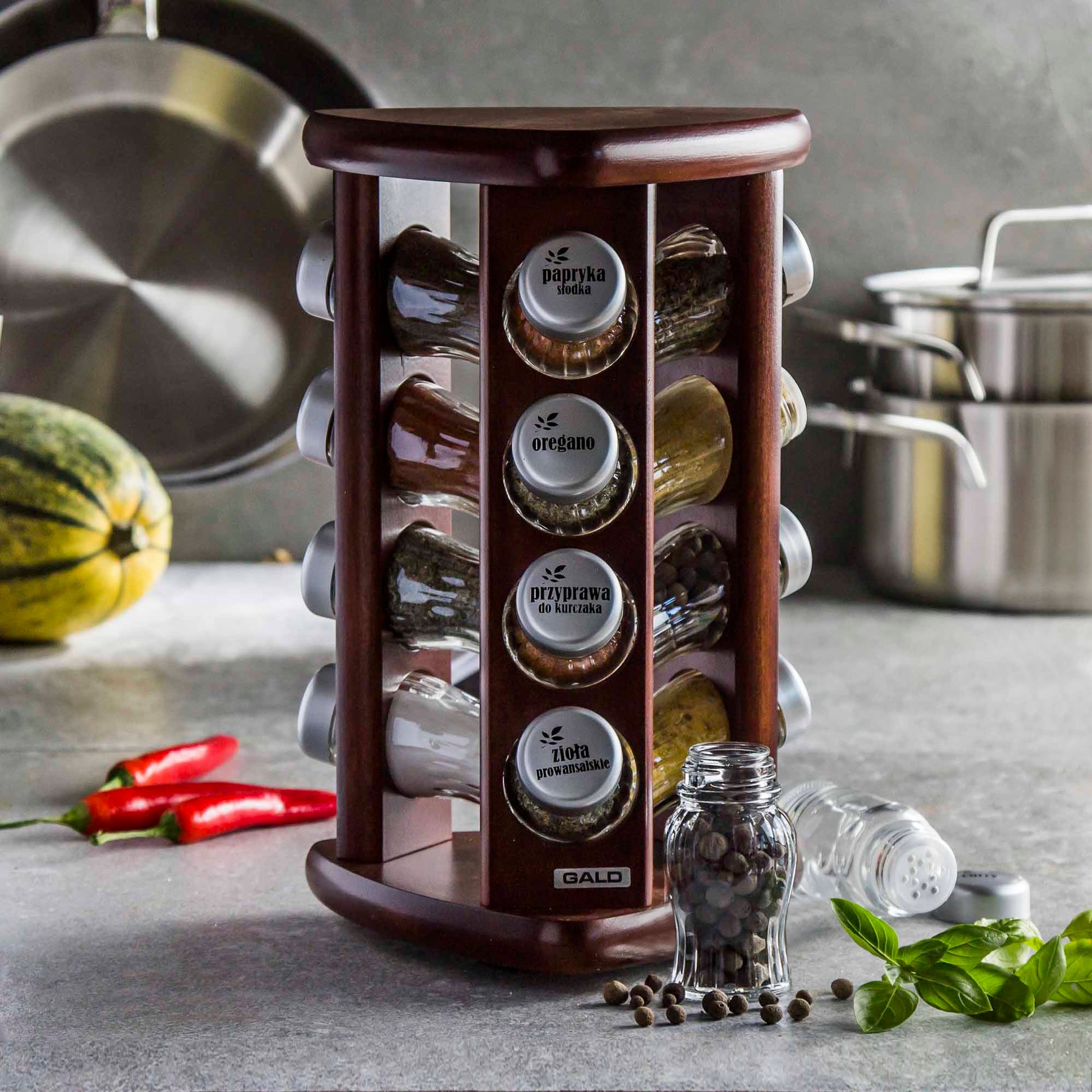 Stojan na korenie / Otočný korenič drevený s 12 nádobami GALD | Finesio.sk